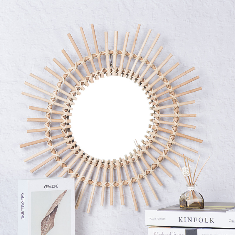 Eco-Friendly Rattan Sunflower Round Shape Wall Mirror For Home Decor ...